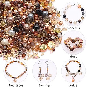 KINGSHINE 870pcs Craft Beads for Jewelry Making, Glass Beads for Bracelets Making Kit with Loose Spacer Beads, Including Fish/Shells/Starfish/Snails Beads, Gift for Her (Amber Color)