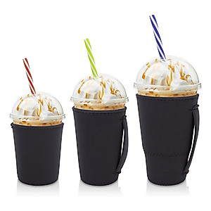 AJLTPA Iced Coffee Sleeve Insulator Sleeves for Cold Drinks Beverages, 3 Pack Reusable Neoprene Cup Sleeve with Handle for 16-32oz Coffee cups（Black）