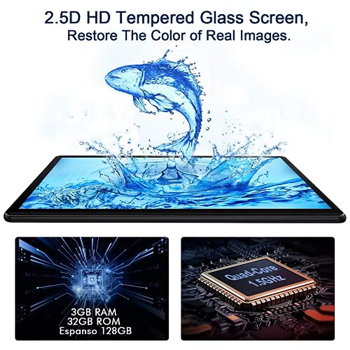 FACETEL Android 10 Tablet Q3Pro Tablets: Octa-Core Processor, 3 GB RAM 32 GB IPS HD Display, Google GMS, Wi-Fi, Bluetooth, GPS, Keyboard & Mouse, Metal Black