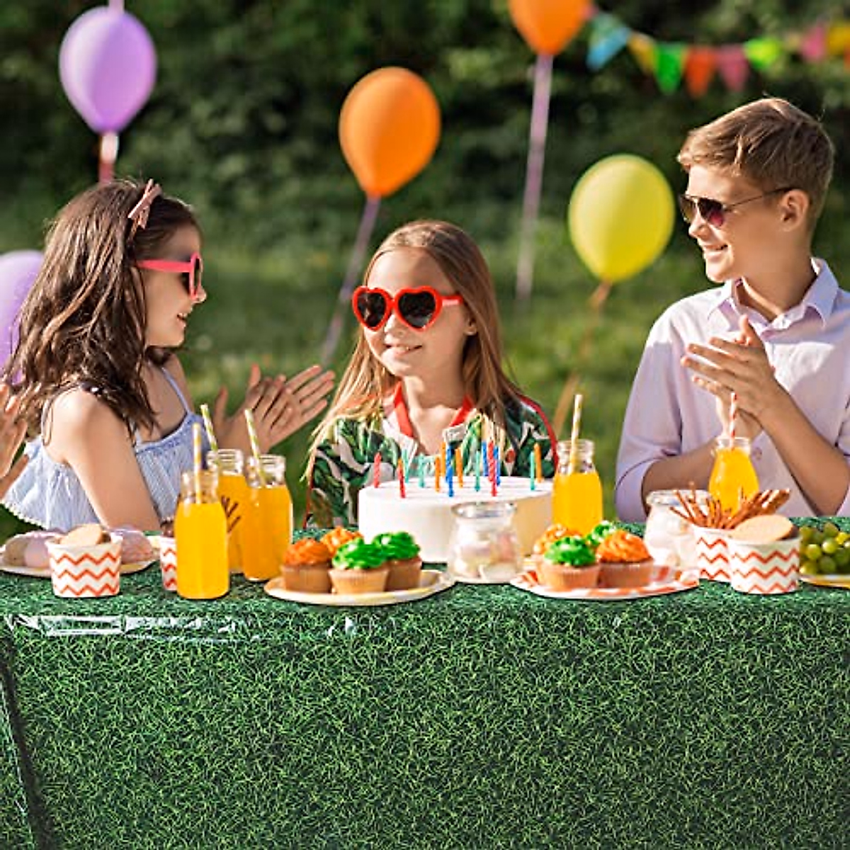 durony 2 Pack Green Grass Field Plastic Tablecloth Grass Print Table Covers 54 x 108 Inches Sports Party Table Decor for Sports Theme Parties Decorations