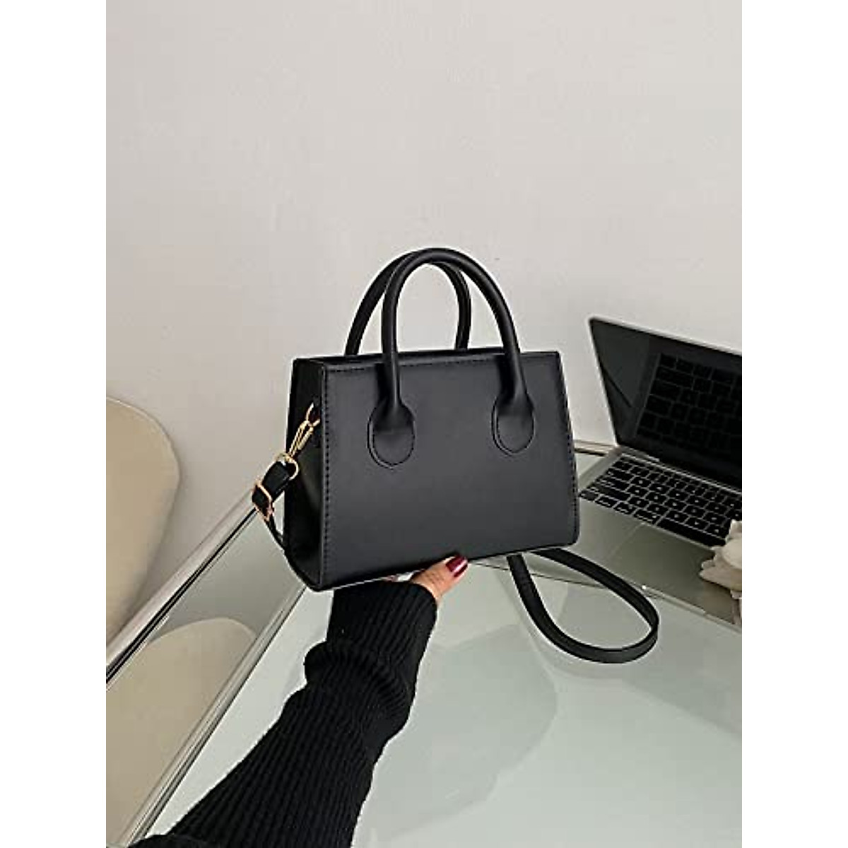 GORGLITTER Women's Double Handle Satchel Shoulder Bag Crossbody Square Bag Purse Handbag Black One Size