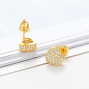 18k Gold Plated Heart Stud Earring For Women Earring 925 silver Screw Back Iced Out Cubic Zirconia earring SENTERIA