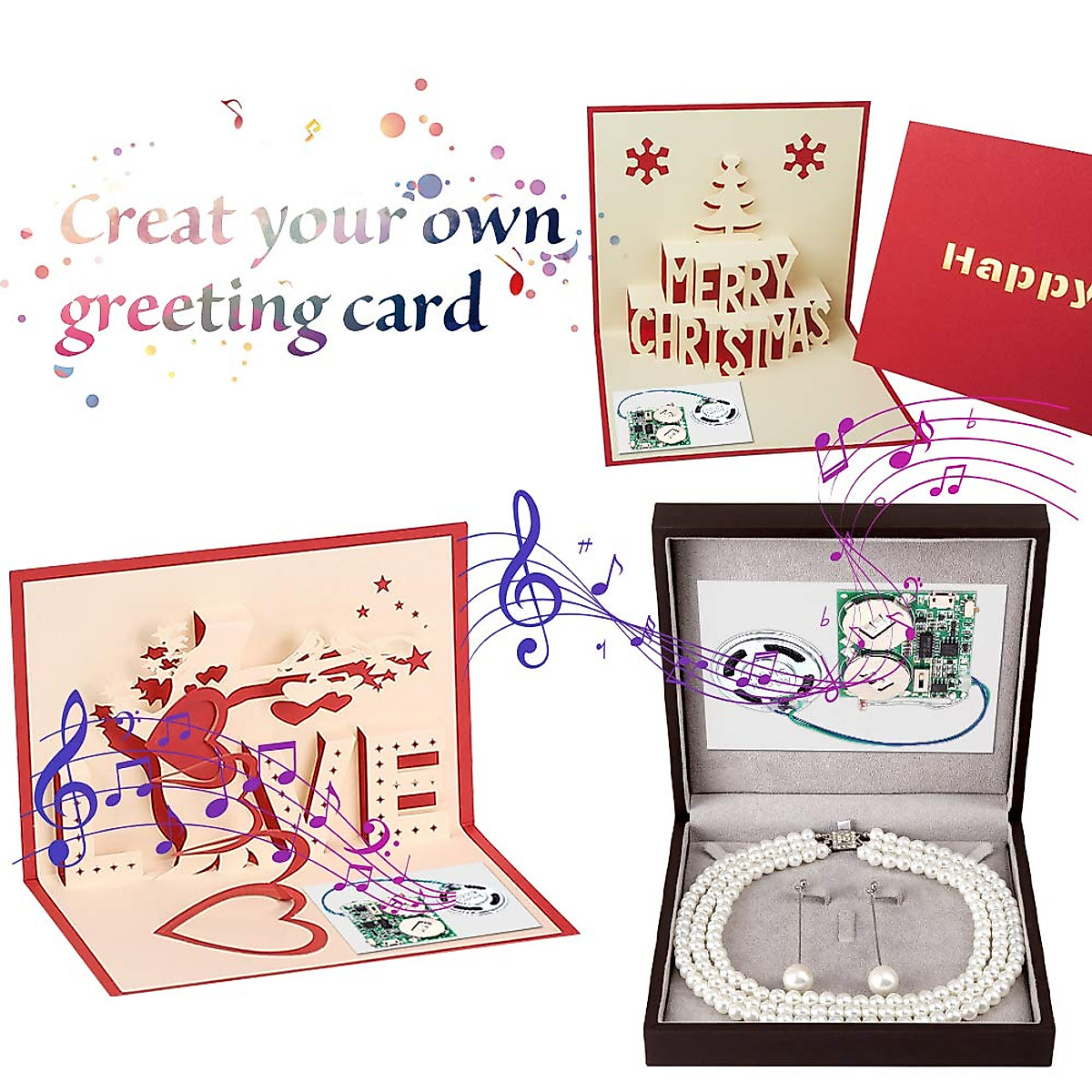 Icstation DIY Light Sensor Sound Module, Micro USB Recordable Sound Chip 8M Memory Speaker Talking Programmable Music Player Box for Birthday Greeting Card Anniversary Present