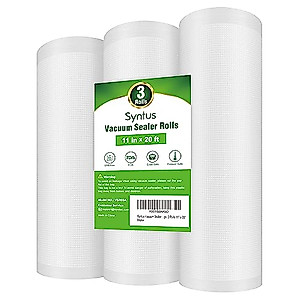 Syntus Vacuum Sealer Bags for Food,3 Rolls 11" x 20' Commercial Grade Bag Rolls, Food Vac Bags for Storage, Meal Prep or Sous Vide