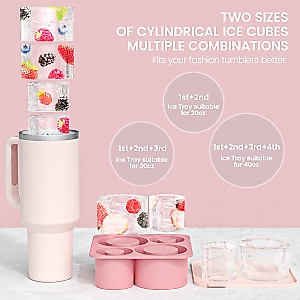 Large Silicone Ice Cube Tray for 20-30-40 oz Tumbler Cup, Slow Melting Ice Mold with Lid, Easy Release Ice Maker(Pink)