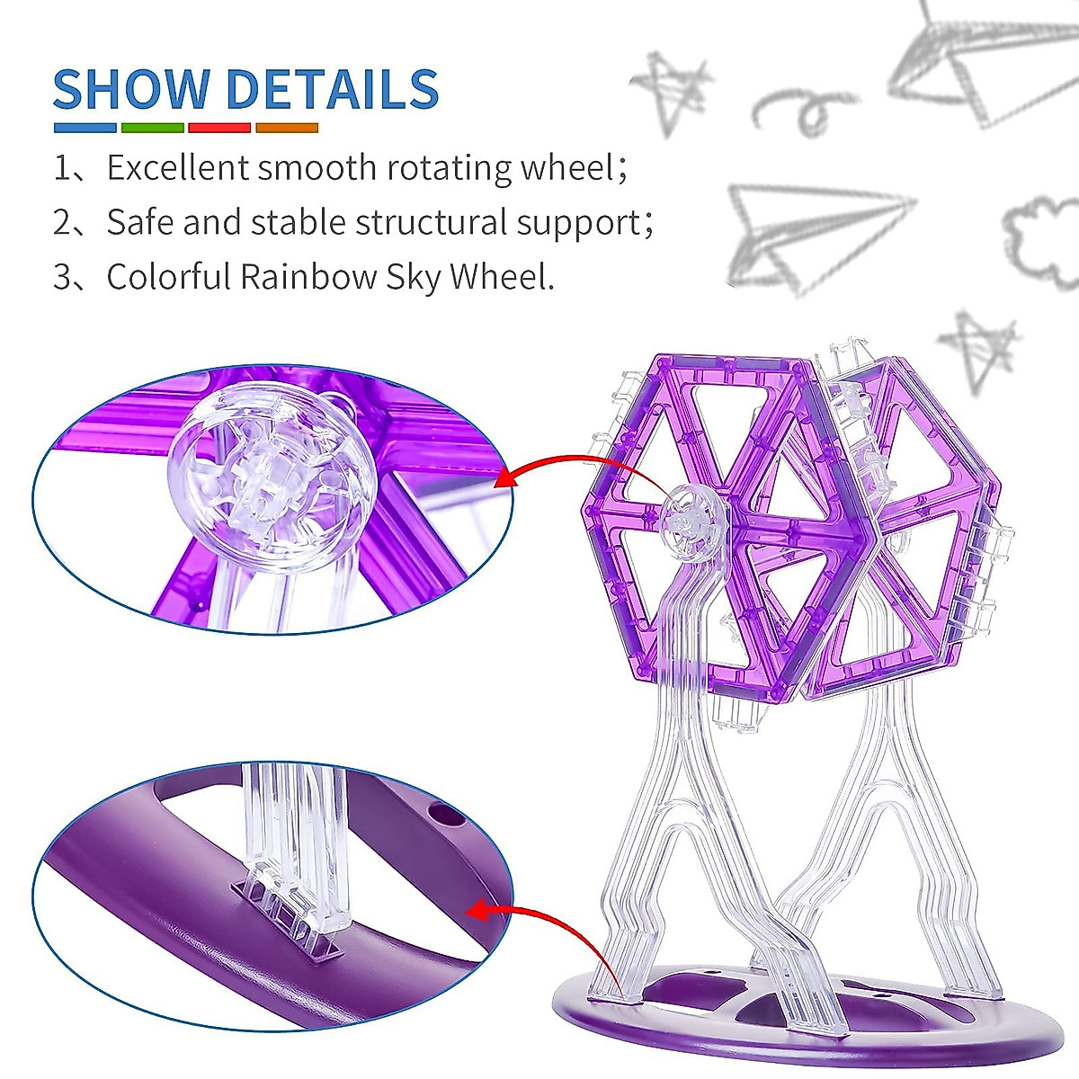 Magnetic Tiles with Ferris Wheel Expansion Set, Magnetic Blocks Toys for 3+ Year Old Boys and Girls, STEM Educational Learning Construction Toddler Kids Toys - Ferris Wheel