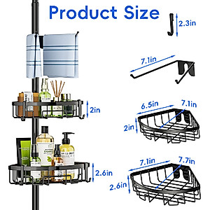 Coonoor Corner Shower Caddy Tension Pole - 62-115 INCH - 4-Tier Rustproof Bathroom Organizer Shelves, Adjustable Bathtub Tub Shampoo Storage