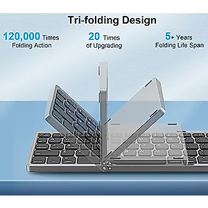 MoKo Foldable Bluetooth Keyboard, Multi-Device Folding Wireless Keyboard with Number Pad, Portable Keyboard for Laptop Tablet Phone, USB-C Rechargeable Travel Keyboard for Windows iOS Android, Gray