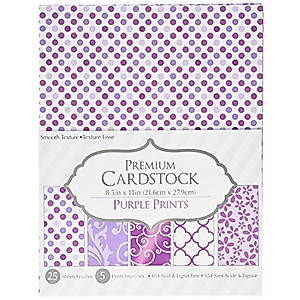 Darice Patterned, Purple 8.5 by 11 Cardstock Paper Pack, Prints, 8.5"x11" (25 Sheets)
