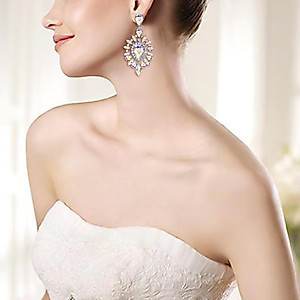 BriLove Fashion Trendy Statement Earrings for Women Crystal Teardrop Halo Chandelier Dangle Earrings Iridescent Clear AB Silver-Tone