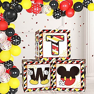Black Yellow Mouse 2nd Birthday Party Decorations Balloon Boxes, 3Pcs Black Yellow Mouse Cartoon Theme Birthday Balloon Boxes,for Boy Two Years Old Birthday Party Decorations Supplies