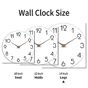 cicininc 14 Inch Wall Clock - Wooden Silent Wall Clocks Battery Operated Non Ticking, Modern Simple Clock for Bathroom, Office, Bedroom, Home, Kitchen, Living Room(14"-White)