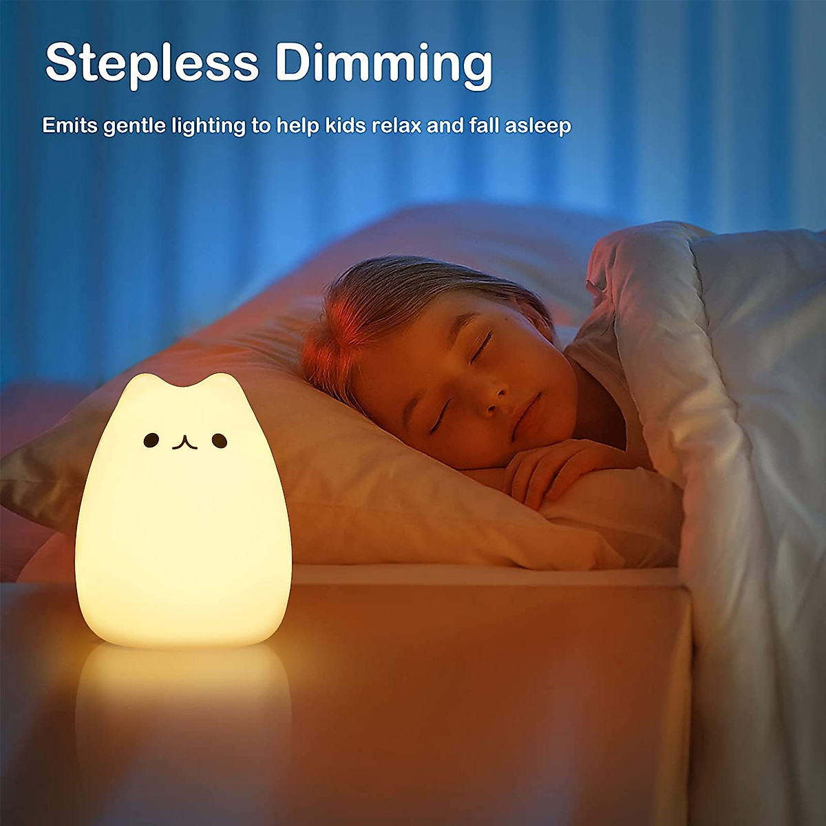 Night Lights for Kids, Cute Cat Silicone Lamp for Children, 7 Colors Night Light Gifts for Baby Boys Girls (Cat A)