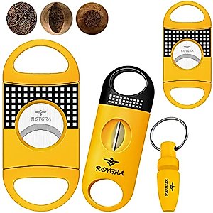 roygra Cigar Cutter, Cigar Punch, V-Cut, Double Blade Guillotine, Yellow - 4 Pack