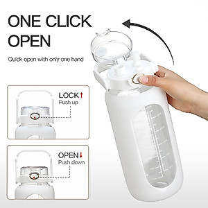 chunmo 64oz Glass Water Bolttles with Straw Half Gallon Large Motivational Water Bottle with Time Marker Sports Water Bottles with Silicone Sleeve and Handle Lid Water Jug for Gym Workout