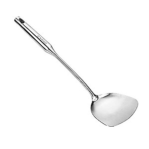 Wok Spatula Stainless Steel, Wide Metal Spatula with Hollow Long Handle Wok Utensils,Silver/14.7Inch