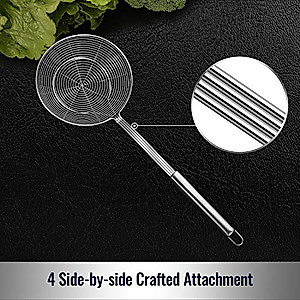 Hiware Solid Stainless Steel Spider Strainer Skimmer Ladle for Cooking and Frying, Kitchen Utensils Wire Strainer Pasta Strainer Spoon, 5.4 Inch
