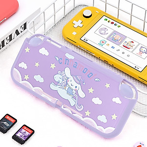 DLseego Protective Case Design for Switch Lite, TPU Cover Case Cute Rabbit Animal Pattern Shock-Absorption Design Hard Cover with 2 pcs Thumb Grips - Purple Rabbit