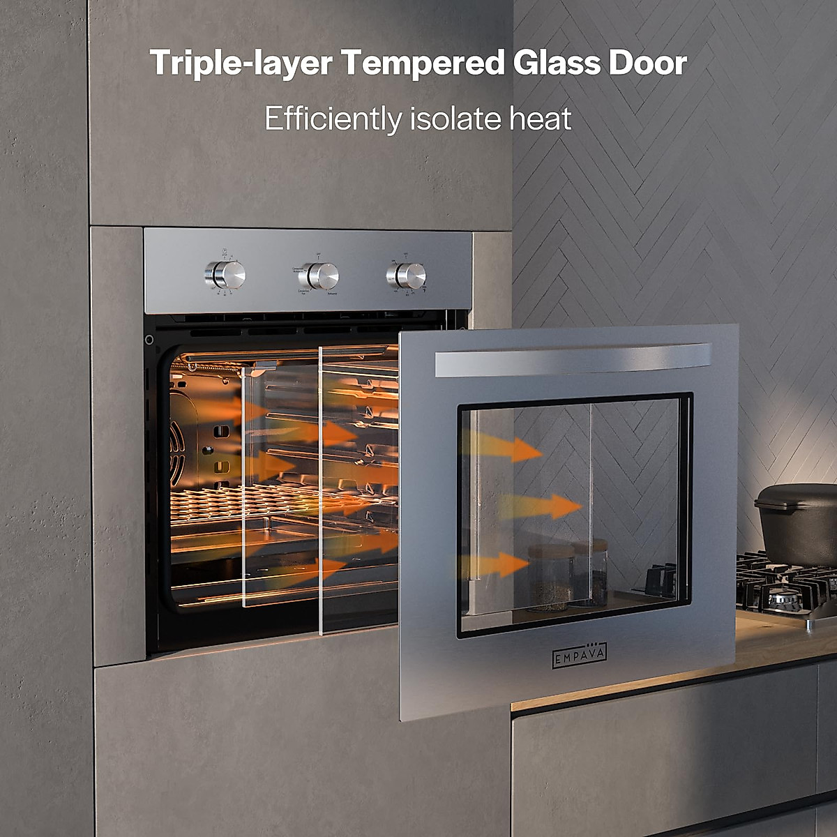 Empava Single Liquid Propane Gas Wall Oven 24 in. 2.3 cu. Ft. Bake Broil Rotisserie Functions with Mechanical Controls and Built-in Timer and Convection Fan in Stainless Steel