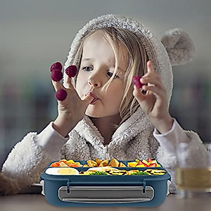 BentoMoment Bento Lunch Box, 4 Compartments Lunch Box Containers for Adults, 5 Cups Bento Box with Utensils& Fruit Fork, Cute Snack Lunch Box, Leakproof Microwave Safe Bento Boxes, Blue