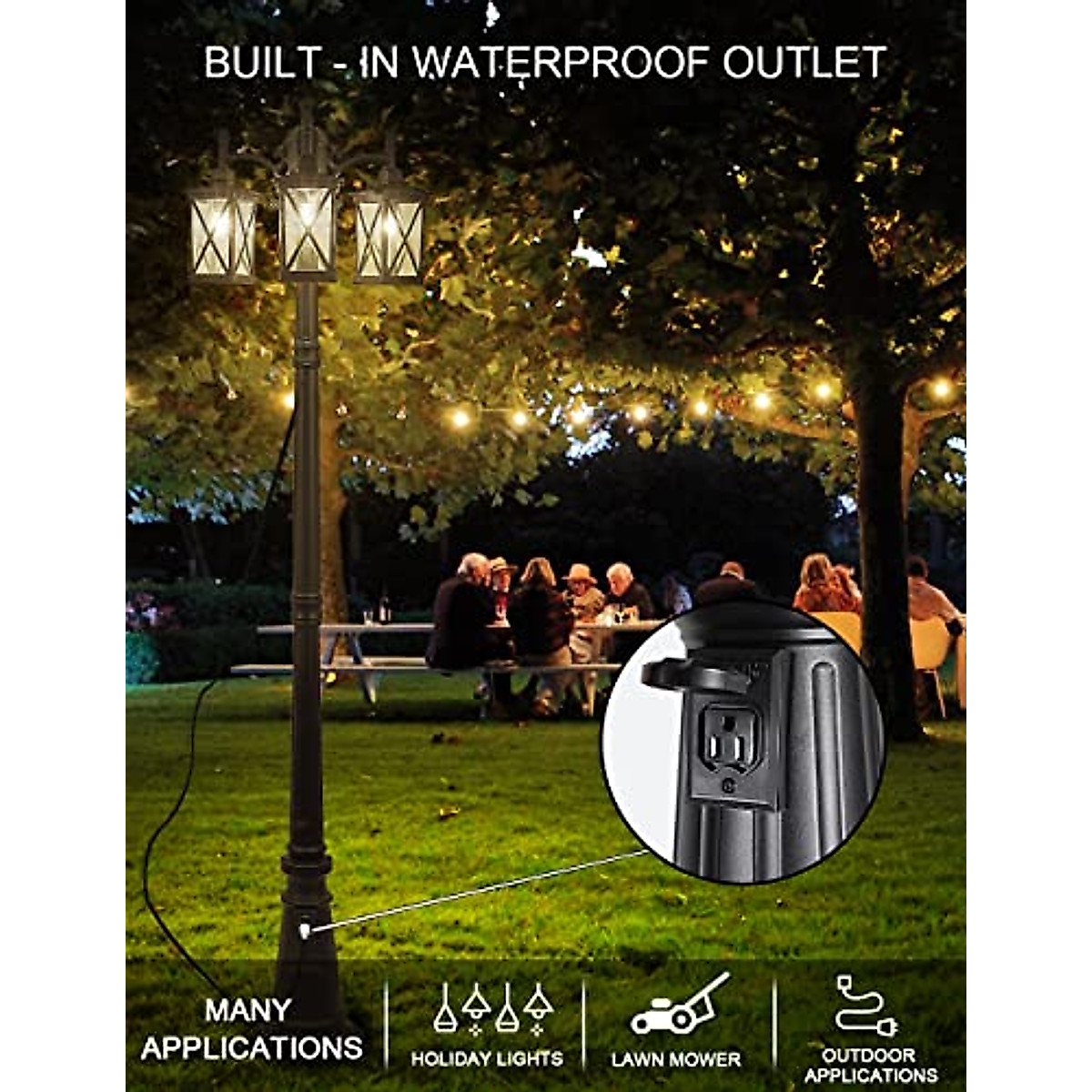 CMRCOZIRA Modern Outdoor Street Light 82.7" H, Dusk to Dawn 3-Head Post Lights, Outdoor Lamp Post with Outlet, Waterproof Outdoor Lamp Post Lights, Street Lantern 3 Light in Black for Exterior Yard