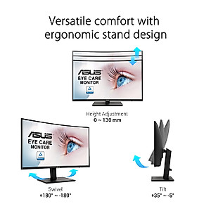 ASUS 27” 1080P Curved Monitor (VA27VQSE) - Full HD, 75Hz, 1ms, Adaptive-Sync/FreeSync, Low Blue Light, Flicker Free, VESA Mountable, Frameless, HDMI, DisplayPort, HDR-10, Height Adjustable,Black