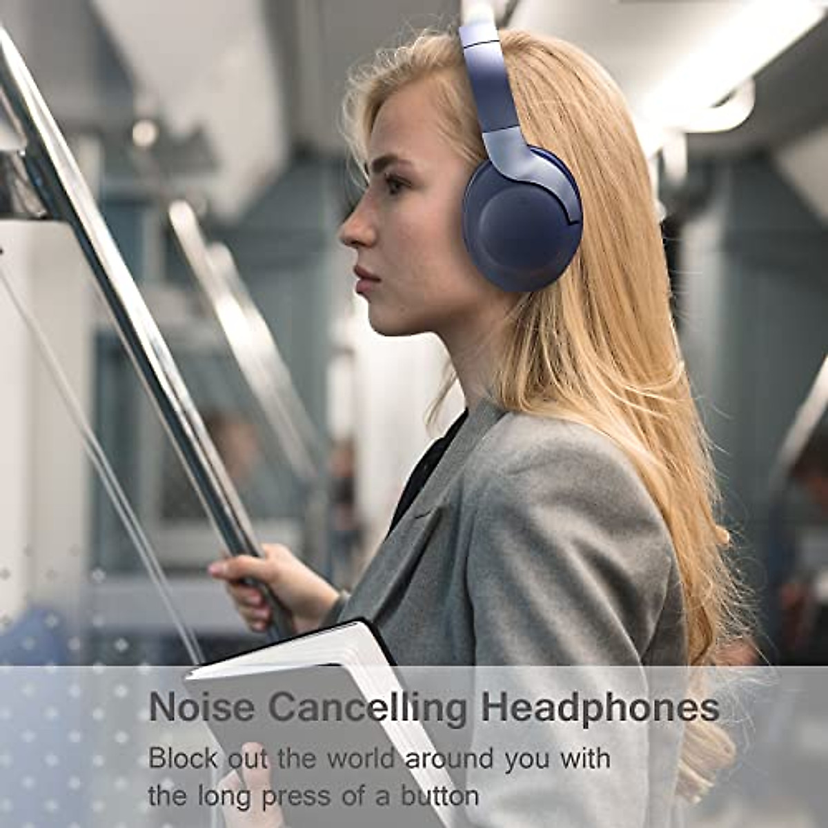 Active Noise Cancelling Headphones, REETEC Wireless Over Ear Bluetooth Headphones with Microphone ANC Headphones Long Playtime Hi-Fi Deep Bass Earphones Headset for TV Airplane Travel - Navy Blue