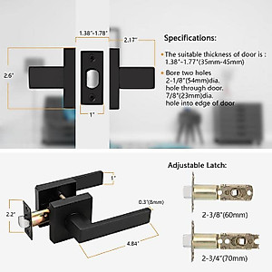 Probrico 4 Pack| Square Passage Levers Matt Black Hall and Closet Door Handles, Heavy Duty Interior Keyless Non-Locking Levers, Rectangular Handle for Right/Left Handed Doors