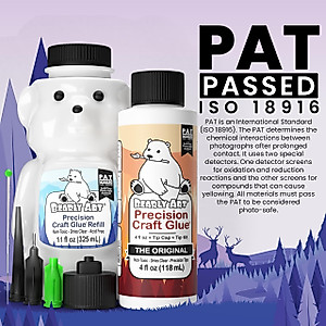 Bearly Art Precision Craft Glue -The Bundle - 4fl oz and 11fl oz Refill Bear - Tip Kit Included - Wrinkle Resistant - Flexible and Crack Resistant - Strong Hold Adhesive - Made in USA