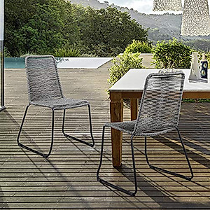 ARMEN LIVING LCSHSICH Shasta Outdoor Metal and Rope Stackable Dining Chair-Set of 2, Gray