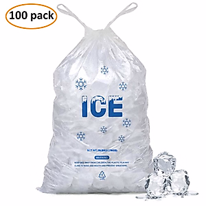 Belinlen 100 PACK 20 lb. Plastic Drawstring Ice Bags 14 x 28 Inch Heavy-Duty Ice Bags with Plastic Draw String (2.8mil Thickness)