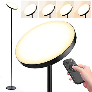 Floor Lamp, 30W 2800LM Super Bright LED Floor Lamp 4 Color Temperatures, Dimmable Standing Sky Lamp with Remote & Touch Control, Modern Floor Lamps for Living Room Bedroom Office, 1H Timer