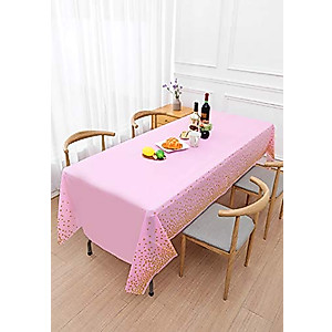 108"x54" 4 Packs Pink and Gold Disposable Party Tablecloth for Rectangle Table, Gold Stamping Dot Confetti Rectangular Plastic Table Cover, for Bachelorette, Girl Birthday and Baby Shower, Wedding