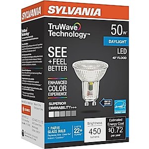 Sylvania LED TruWave Natural Series PAR16 Light Bulb, 50W Equivalent Efficient 6W, GU10 Bi-Pin Base, Dimmable, 5000K, Daylight - 1 Pack (40933)