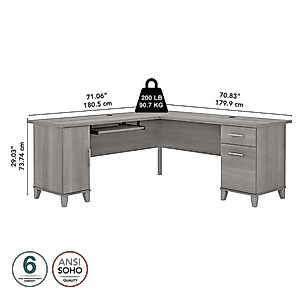 Bush Furniture Somerset 72W L Shaped Desk with Storage in Platinum Gray