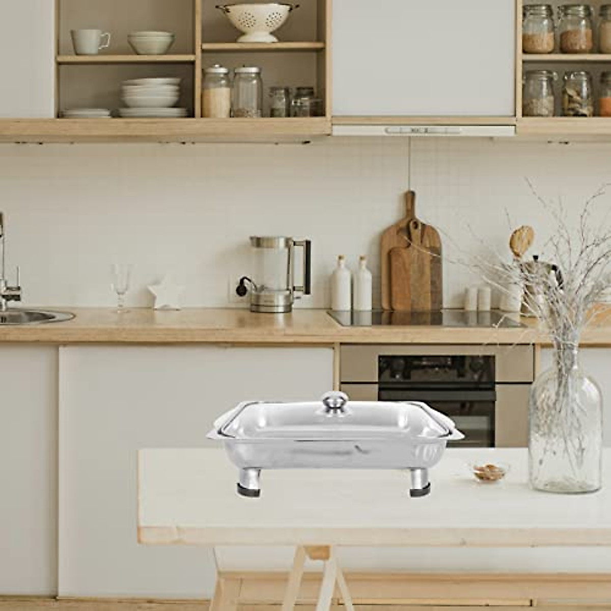 Metal Tray Stainless Steel Chafing Dish Buffet Chafer Rectangular Buffet Stove Chaffing Servers with Glass Covers Food Tray Warmers for Parties Buffets Catering