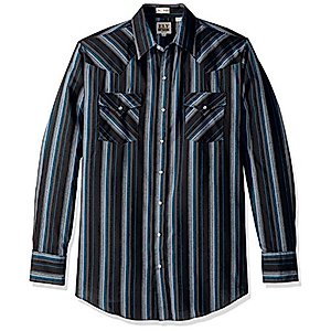 ELY CATTLEMAN Mens Long Sleeve Western Stripe, Black, 2XLT