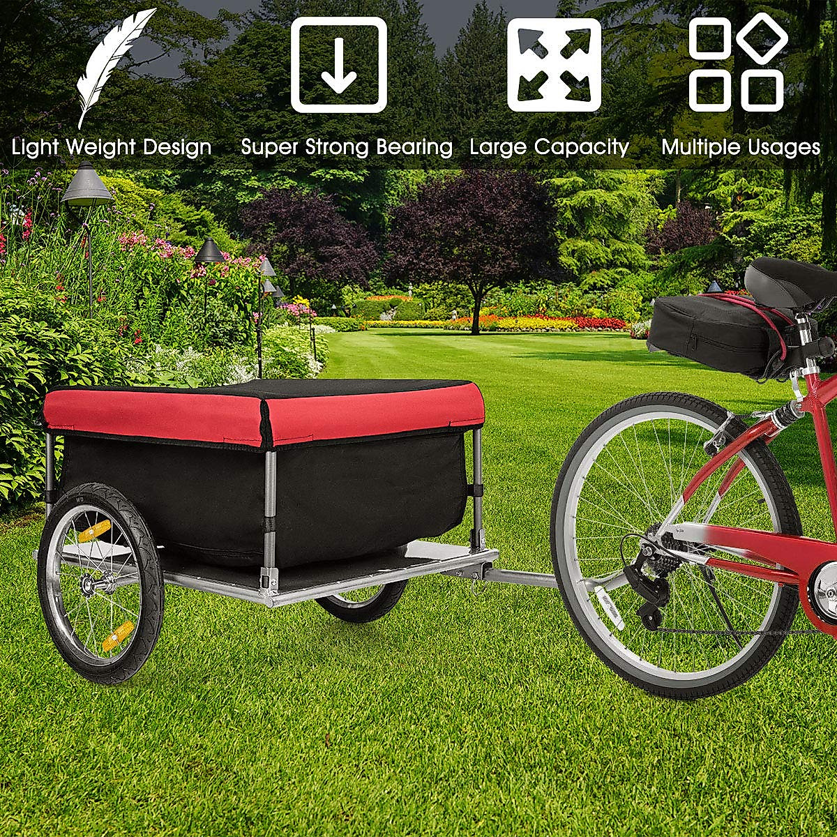 Goplus Bike Cargo Trailer, Foldable Bicycle Trailer with 16” Wheels, Removable Cover, Oxford Fabric, Folding Frame Quick Release, Bike Cart Bike Wagon Trailer for Luggage, Tools, Groceries