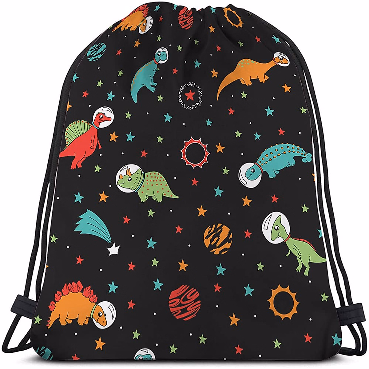 Beabes Cute Dinosaur Astronauts Drawstring Bags Backpack Bag Outer Space Galaxy Planet Spaceship Stars Cool Animal Sport Gym Sack Drawstring Bag String Bag Yoga Bag for Men Women