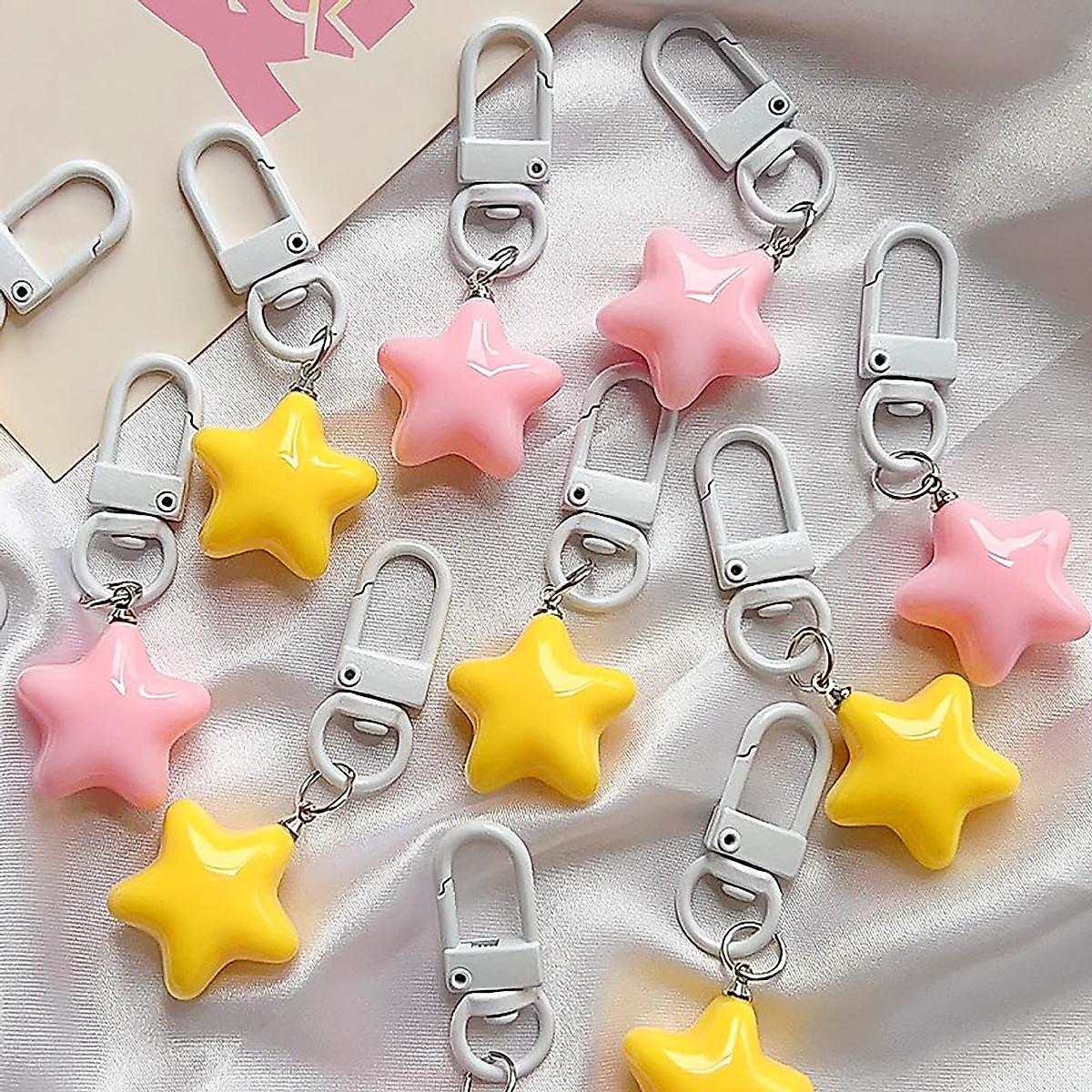 10pcs Chubby Star Key Chains for Car Keys Star Keychain Accessories Cute Keychains for Women Bag Charm Backpack Charms Key Ring Car Key Chain Small Key Rings Snap Keyrings Kawaii Keyring Kids Gifts