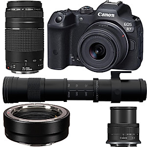 Canon EOS R7 Mirrorless Camera with 18-45mm, EF 75-300mm & 420-800mm Lenses + Mount Adapter + 20 Essential Accessories for Content Creators