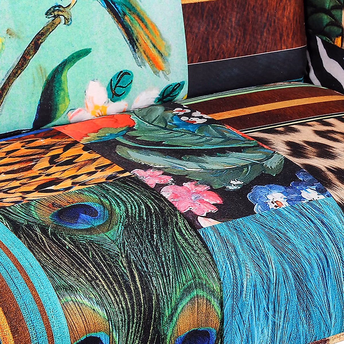 Benjara, Multicolor Benzara Vesta Bird Collage Print Settee