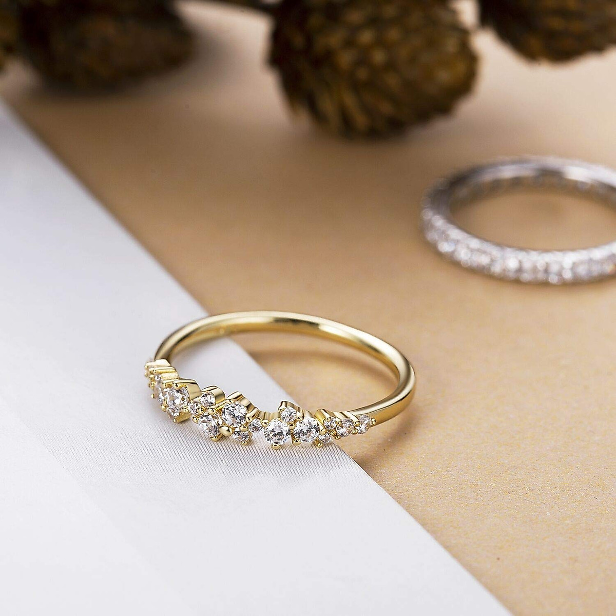 14k Gold Plated Wedding Rings for Women Silver Rings Stacking Simulated Engagement Bands Set Round 5A CZ Dainty Rings Size 8 by KOOLFIN