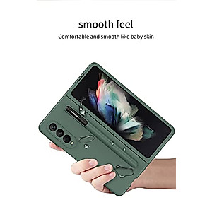 BAILI Z Fold 3 Case with Pen Holder,Liquid Silicone Shockproof Protective Galaxy Z Fold 3 Case Cover, Silky and Soft Touch, Slide Rail Type Removable Pen Cover for Samsung Z Fold 3 Case-Cool Black