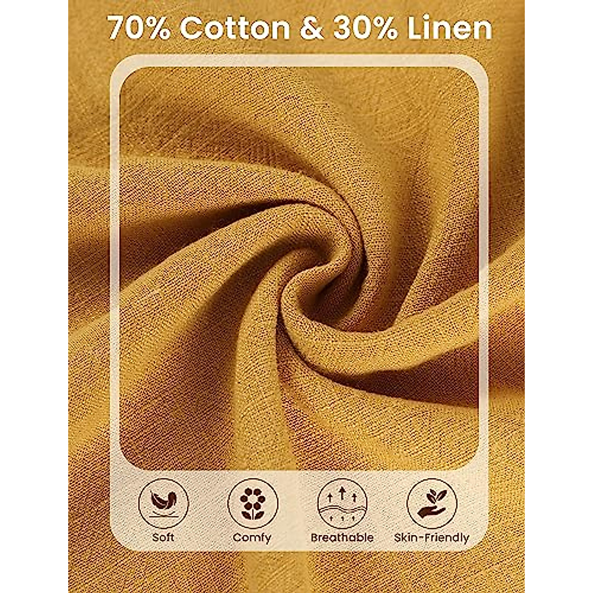 Bianstore Women's Culottes Cotton Linen Wide Leg Palazzo Pants Elastic Waist Capri Trousers with Pockets(Yellow-L)