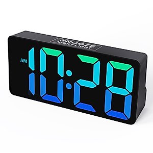 Mesqool Dynamic RGB Clock with Large Display Big Bold Numbers,Super Loud Alarm Clock for Bedroom,Heavy Sleepers,USB Charger,Snooze,Ambient Light,Dimmer,Small Bedside Desk Shelf Digital Clock for Teens