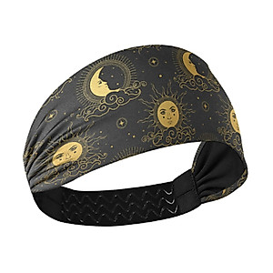 JHKKU Sun Moon Vintage Sport Sweatbands Non Slip Breathable Workout Headbands Elastic Sport Hair Bands for Women Yoga Running Outdoor Sports Travel Gym