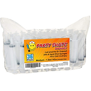 Party Shotz Jello Shot Syringes (Large 2oz with CAPS) Plastic Reusable Shots for Halloween, Christmas, Thanksgiving, Bachelorette Parties Favors - 60ml (2oz Jello Syringes, 36)