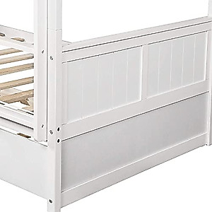 ATH-S Full Over Full Bunk Bed with Trundle, Solid Wood Bunk Beds with Full-Length Safety Guard Rail and Ladder, Can be Separated to 2 Full Size Platform Beds, for, Teens and Adults (Espresso, New)