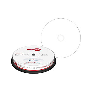 Primeon BD-R DL 50GB/2-8x Cakebox (10 Disc), Photo-on-disc ultragloss Surface, Water Resistant Inkjet Fullsize Printable
